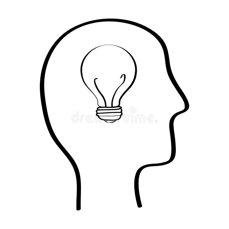 Human Head with Bulb Inside Stock Illustration - Illustration of model ...