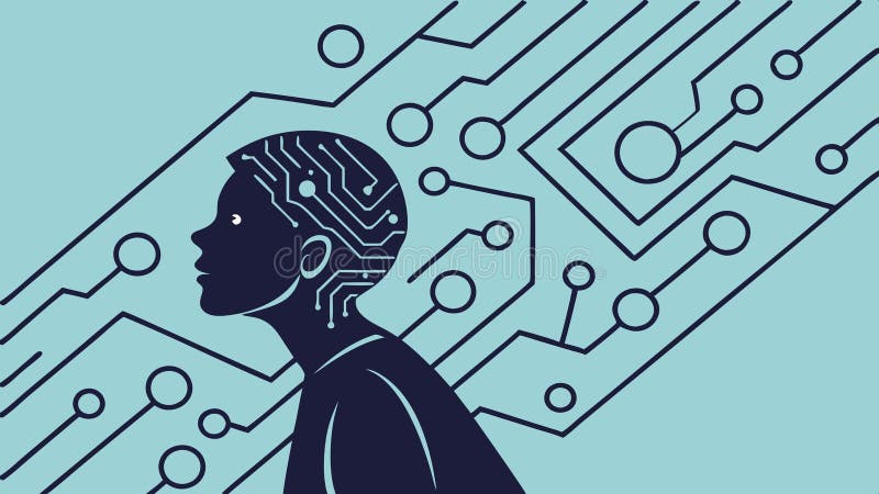 Human Head with Circuit Board Pattern, Technology Concept Vector Design ...