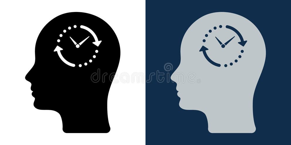 Human Head with Clock and Arrows. Time Management, Productivity, Brain ...