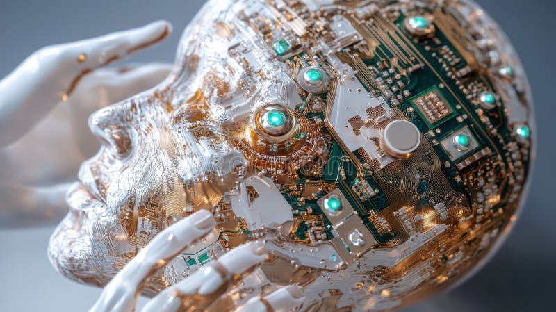 A Human Head Closely Depicted with a Circuit Board Integrated Onto Its ...