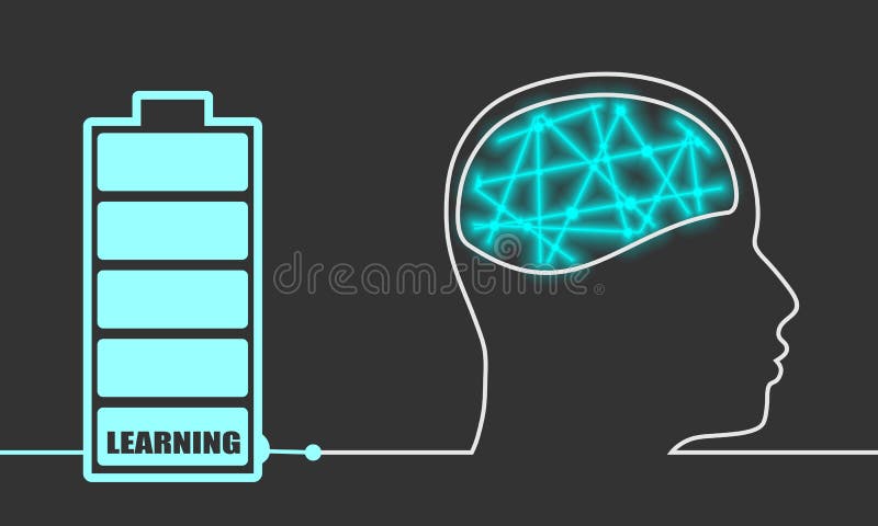 Human Head Connected with Full Level Energy Battery Stock Vector ...