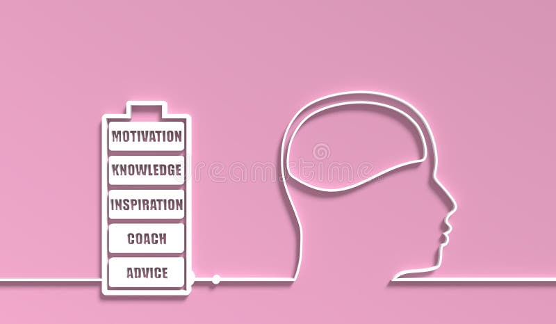 Human Head Connected with Full Level Energy Battery. 3D Render Stock ...