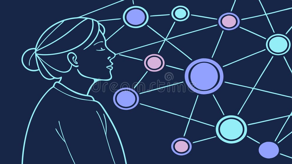 Human Head with Connected Nodes, AI and Brainpower, Vector Design ...