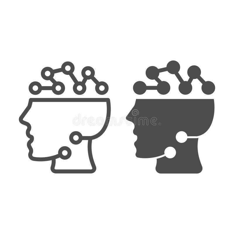 Human Head with Connections Line and Solid Icon, Info Tech Concept ...