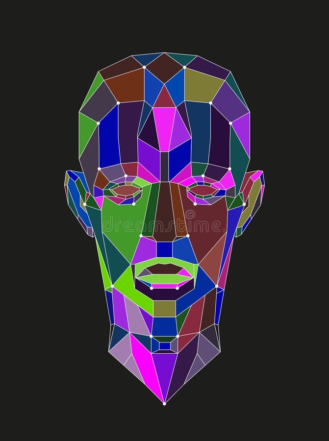 Human Head Created in Low Poly Style. Man Face Polygon Light ...