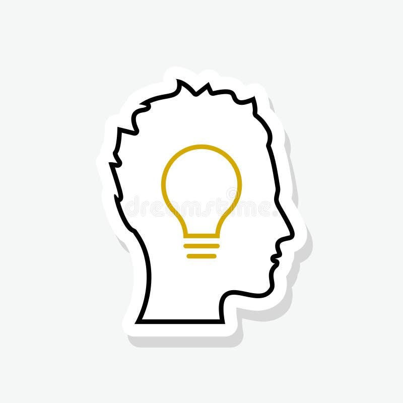 Human Head Creating Idea Sticker Isolated on White Background Stock ...