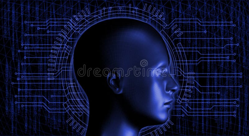 Human Head and Dark, High-tech Background. Stock Illustration ...