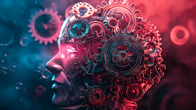 A Human Head is Depicted with Wheel Cogs Inside. Generative Ai Stock ...