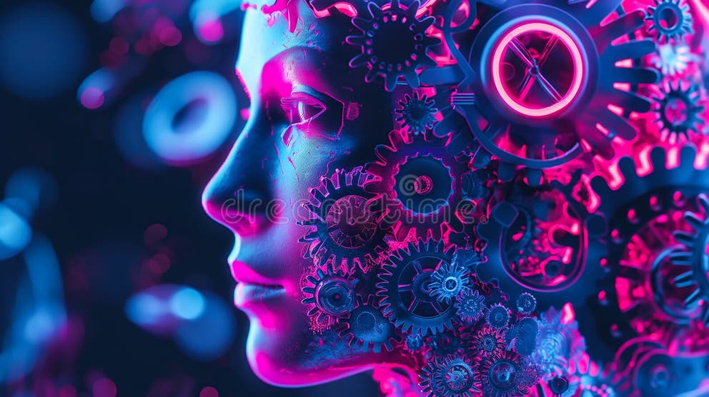 A Human Head is Depicted with Wheel Cogs Inside. Generative Ai Stock ...