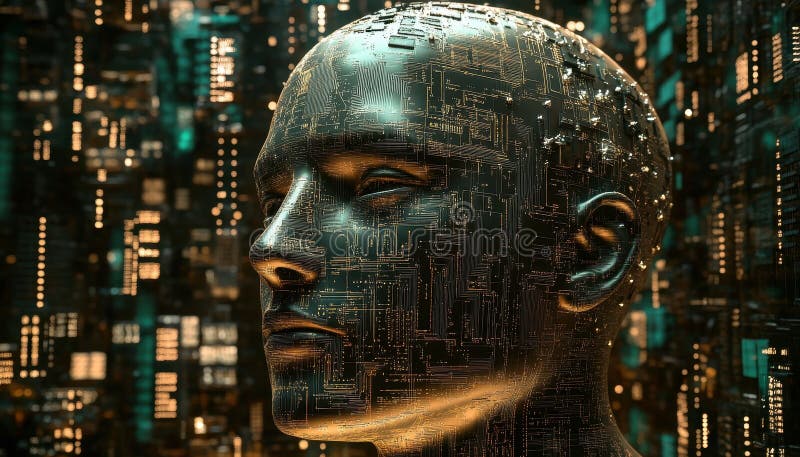 Human Head with Detailed Circuit Board Design for AI Representation ...