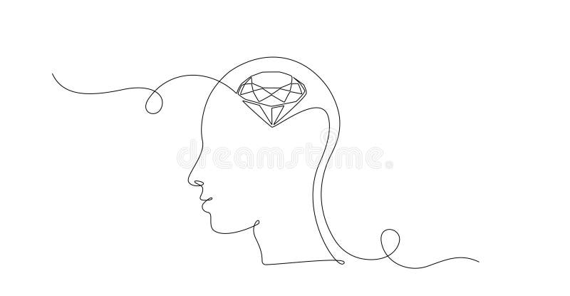 Human Head with Diamond Inside in One Continuous Line Drawing. Genias ...
