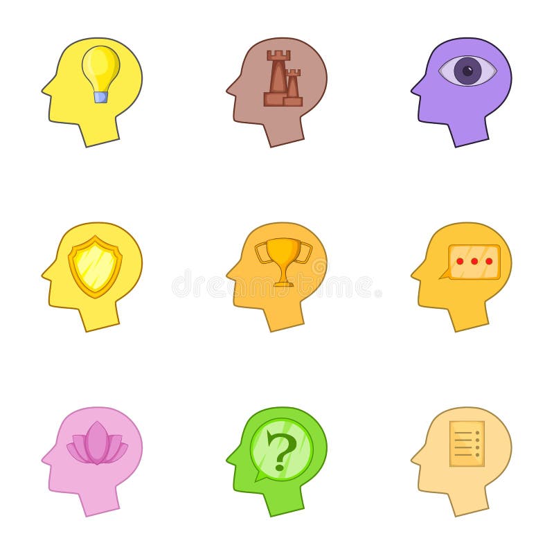Human Head with Different Thoughts Icons Set Stock Vector ...