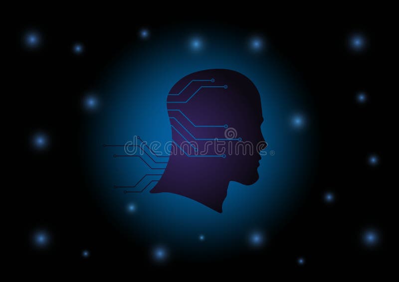 Human Head with Digital Circuit Incorporated. Vector Illustration of Artificial Intelligence ...