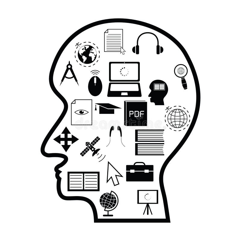 Human Head with E-learning Idea Concept Stock Vector - Illustration of ...