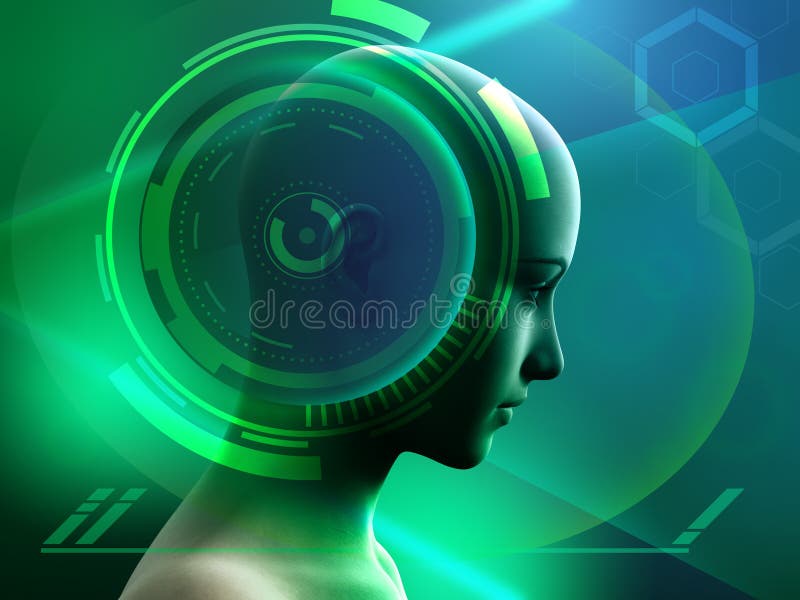 Human Head in a Futuristic Environment Stock Illustration ...