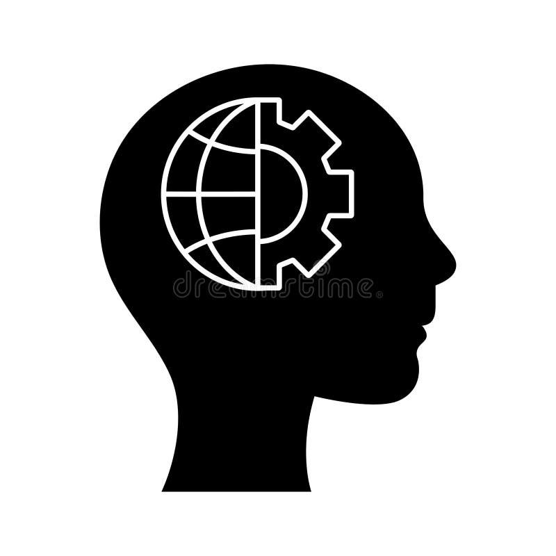 Human Head with Gear and Global Sphere Silhouette Style Icon Vector ...
