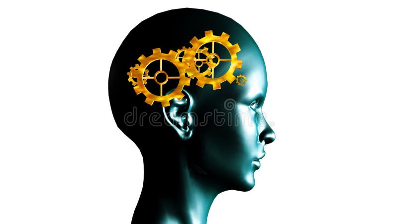 Human Head with Gears and Cogs in Motion. Concept of Thinking Stock ...