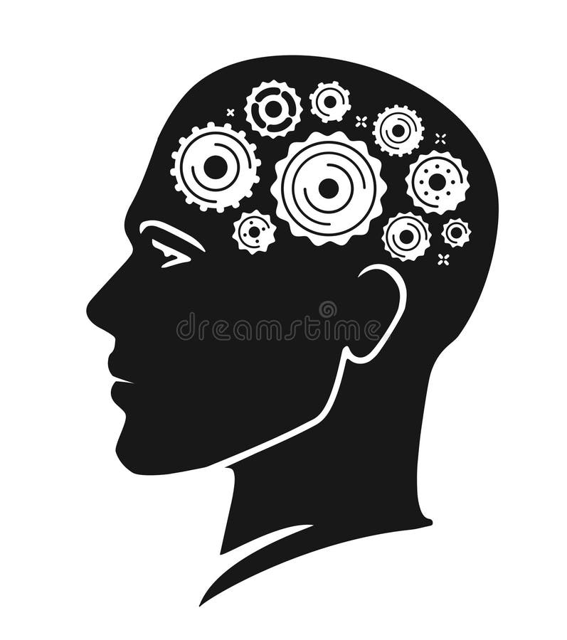 Human Head with Gears and Cogwheels. Thinking Brain in Process, Mind ...