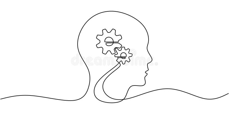 Head with Human Brain. Continuous One Line Art Drawing Stock Vector ...