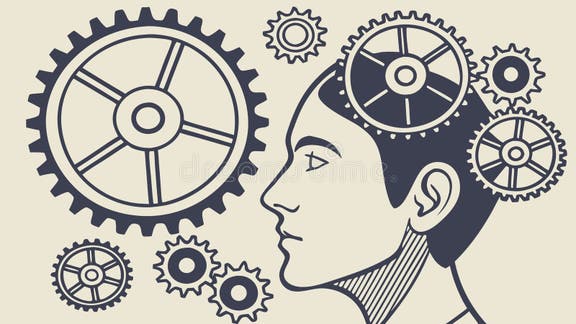 Human Head with Gears, Thinking and Problem Solving, Vector Design ...