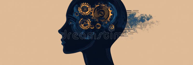 Human Head with Gears Turning Inside, Symbolizing Mental Wellness and ...