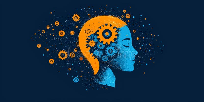 Human Head with Gears Turning Inside, Symbolizing Mental Wellness and ...