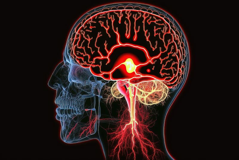 A Human Head with a Glowing Brain. Generative AI Stock Illustration ...