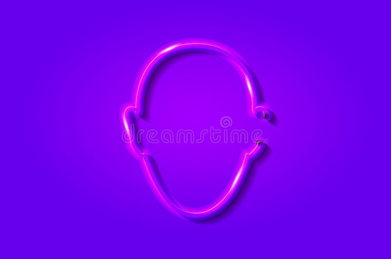Human Head Glowing 3D Symbol, Card Template on Purple Background ...