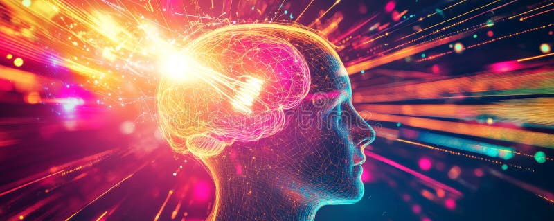 A Human Head with a Glowing Lightbulb Emerging from it, Surrounded by ...