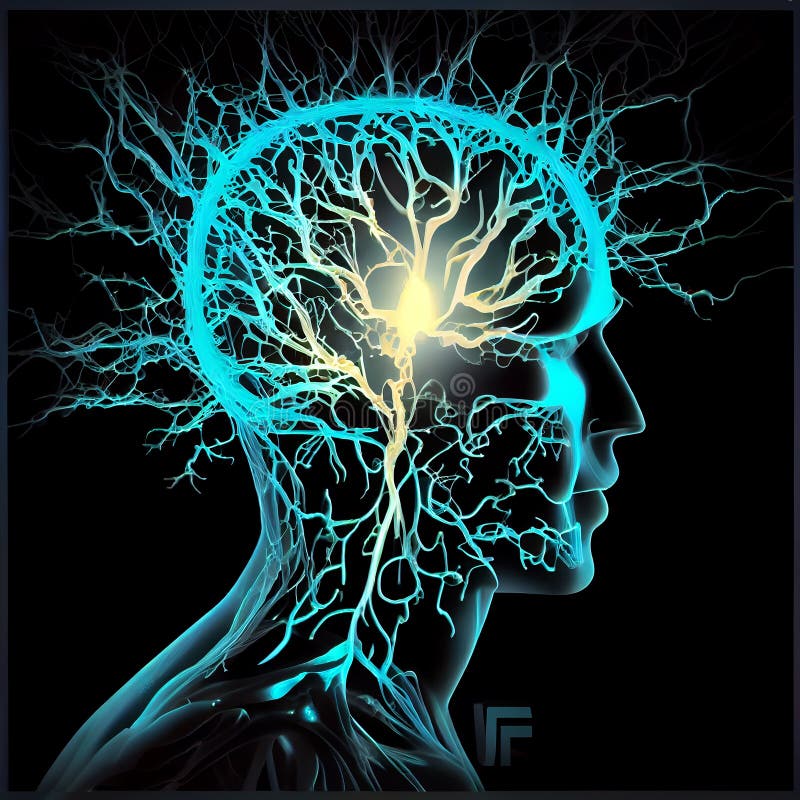 Human Head with Glowing Neurons in Brain,generative Ai Stock ...
