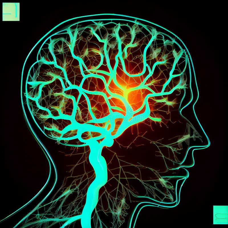 Human Head with Glowing Neurons in Brain,generative Ai Stock ...