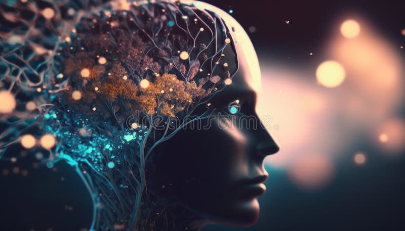 Human Head with Glowing Neurons in the Brain Stock Illustration ...