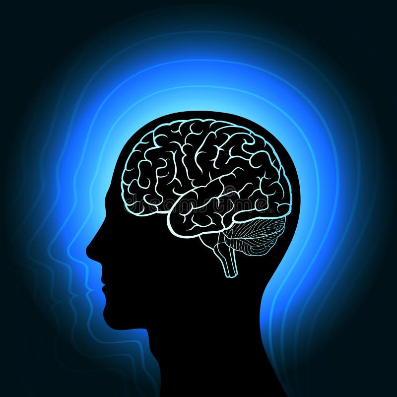 A Human Head with a Glowing Outline of the Brain and Radiating from Her ...