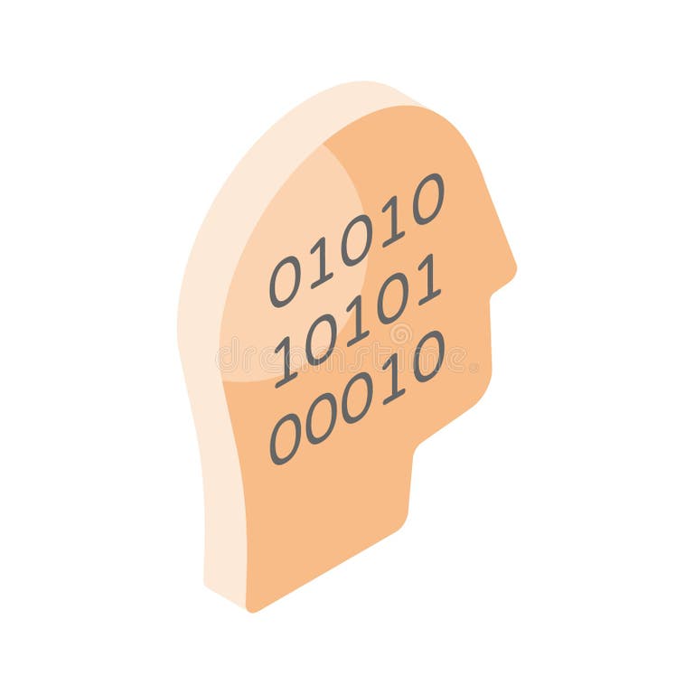 Human Head Having Binary Code, Computer Expert Isometric Vector Design, Programmers Icon Design ...