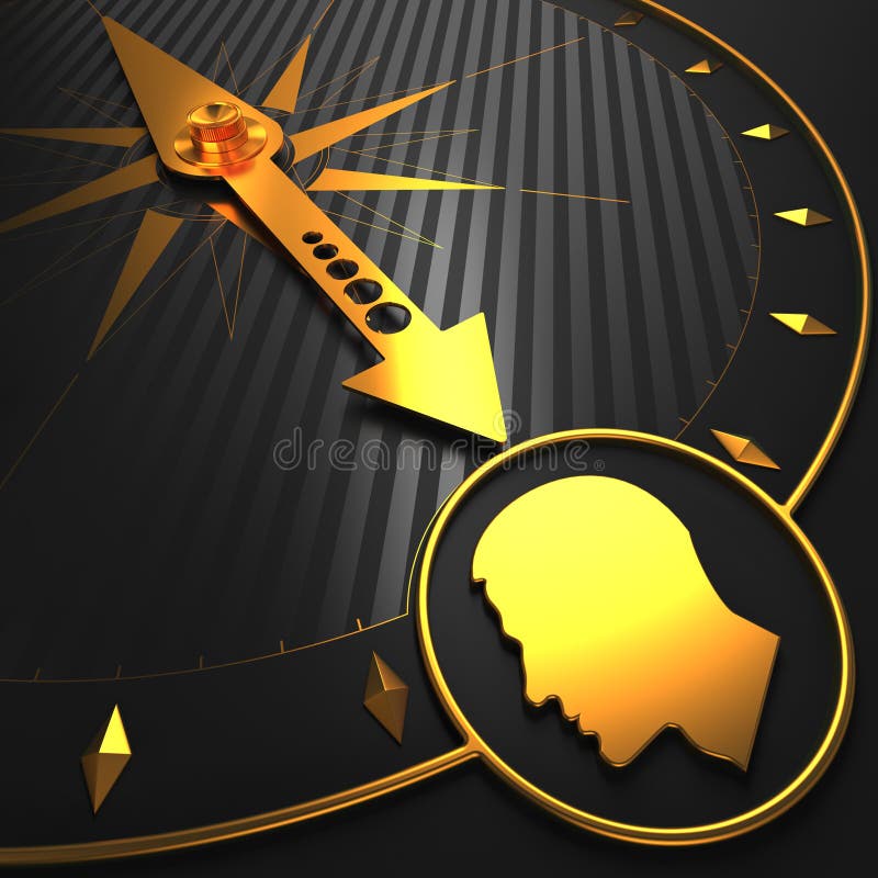 Human Head Icon on Golden Compass. Stock Illustration - Illustration of ...