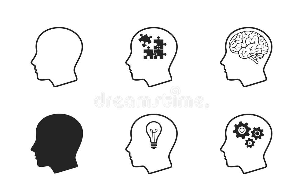 Human Head Icon Set. Mind Process and Business Solutions Symbol. Web ...