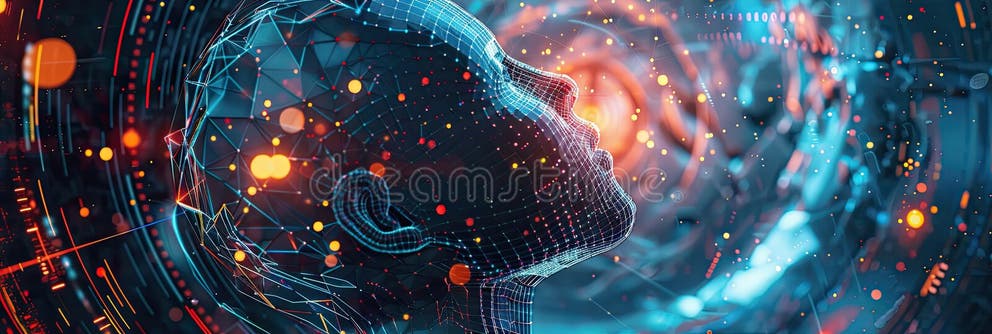 Human Head Immersed in a Swirling Vortex of Digital Pixels and Abstract ...