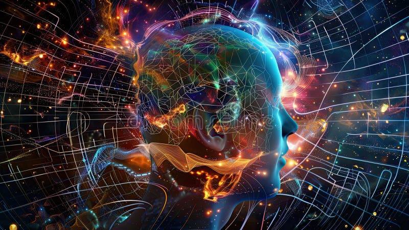 Human Head Immersed in a Swirling Vortex of Digital Pixels and Abstract ...