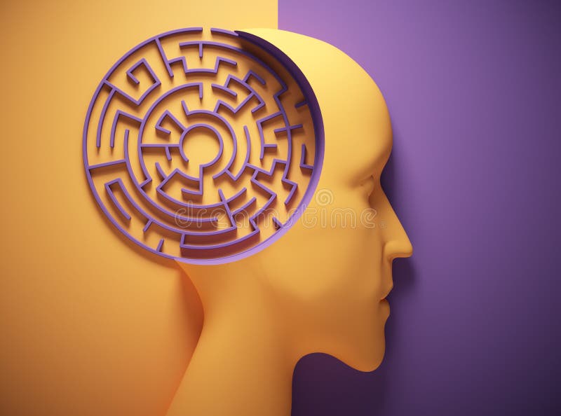 Human Head with a Inside Big Maze Stock Illustration - Illustration of ...