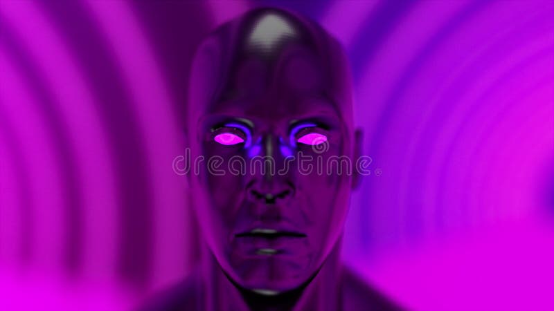 Human Head with Iridescent Glare in Front of Geometric Neon, 3d ...