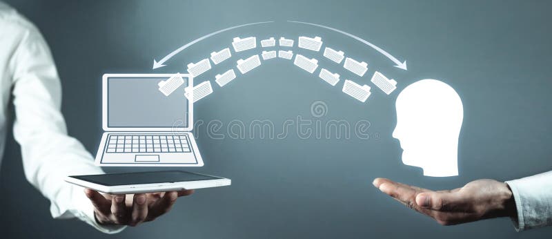Human Head with Laptop. Transfer Files Stock Image - Image of transfer ...