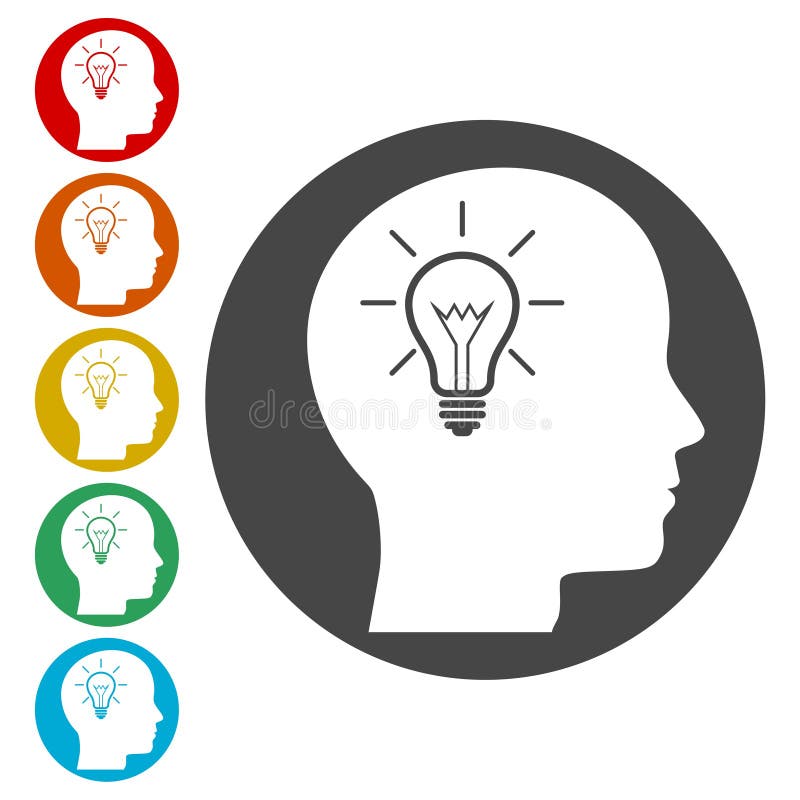 Human Head with Light Bulb Icon Stock Vector - Illustration of bright ...