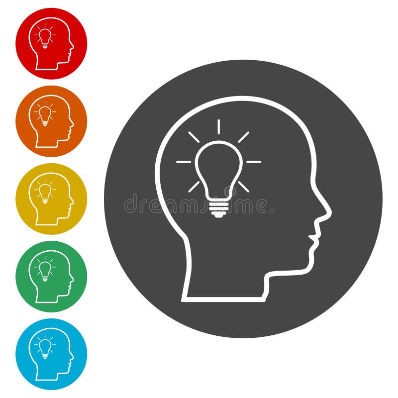 Human Head with Light Bulb Icon Stock Vector - Illustration of ...