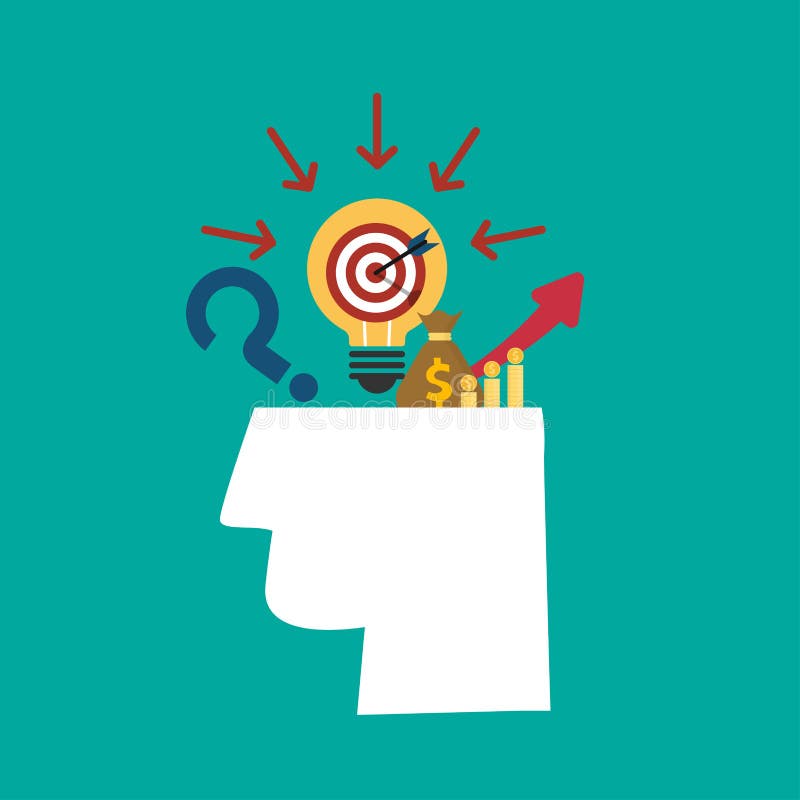 Human Head with Light Bulb and Marketing Icon Set Stock Vector ...