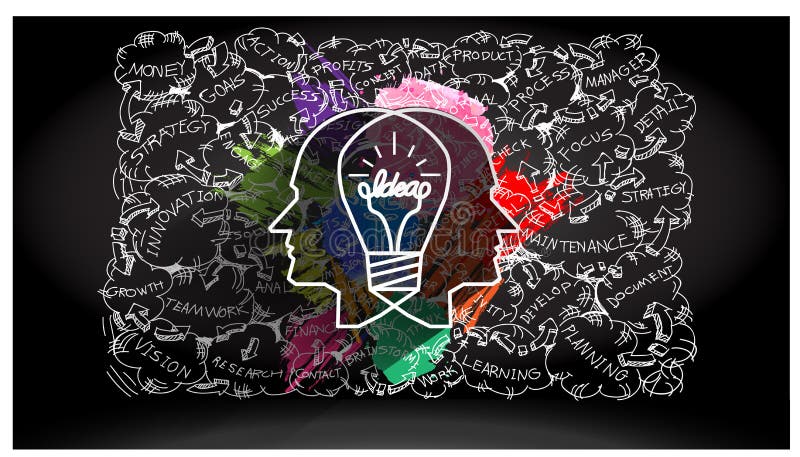 Human Head Light Bulb Two Heads ,Outline Logo,Text Creating New Ideas ...