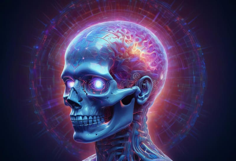 Human Head with Lights in the Brain in a Futuristic Concept Stock ...