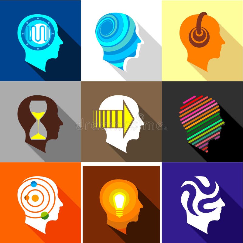 Human Head Logo Icons Set, Flat Style Stock Vector - Illustration of ...