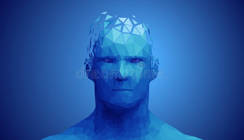 Human Head, Low Poly Style 3d Vector Wireframe Object Broken into ...