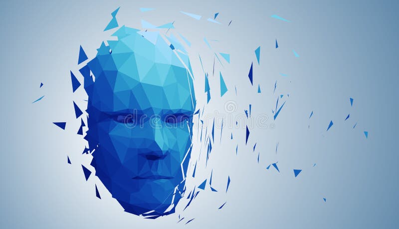 Human Head, Low Poly Style 3d Vector Wireframe Object Broken into ...