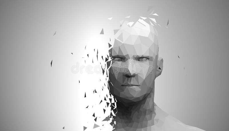 Human Head, Low Poly Style 3d Vector Wireframe Object Broken into ...